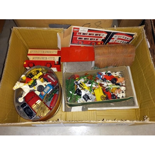 A Lego 313 London bus model form, a box of plastic animals, & Grimsby ...