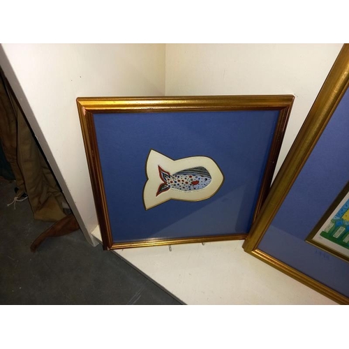 3 gilt framed prints including limited edition fish by Shi Yiu Ping