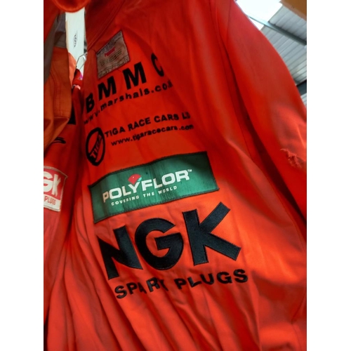 2 x BMMC Marshalls track day overalls 1 covered in period patches ...