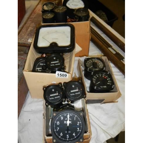 A large lot of aircraft dials RPM/Hours/Amps, bacolite etc., COLLECT ONLY.