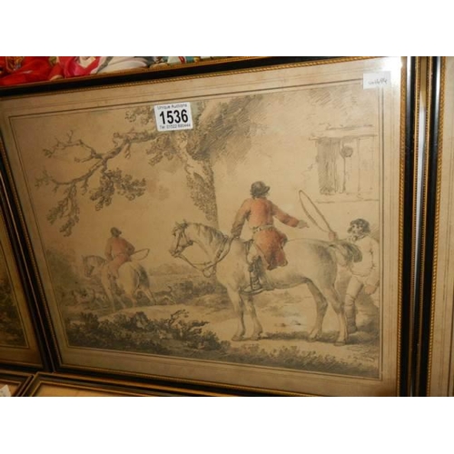 A set of six framed and glazed George Morland hunting prints, COLLECT ONLY.