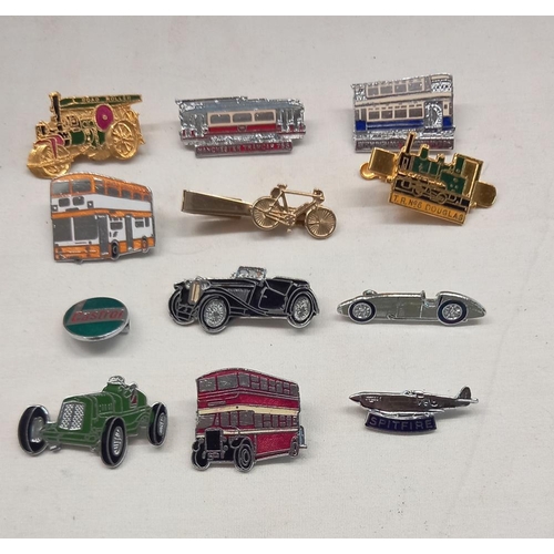 A good lot of mostly enamel transport pin badges including cars, ships ...