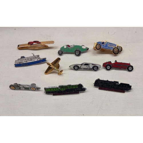 A good lot of mostly enamel transport pin badges including cars, ships ...