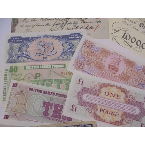 A mixed lot of UK banks notes including replica £1,000,000 note.