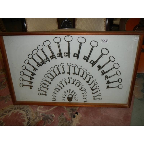A framed and glazed collection of antique keys.