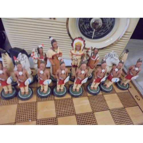 A cowboy and Indian chess set,(Rex Games hand painted) with board.