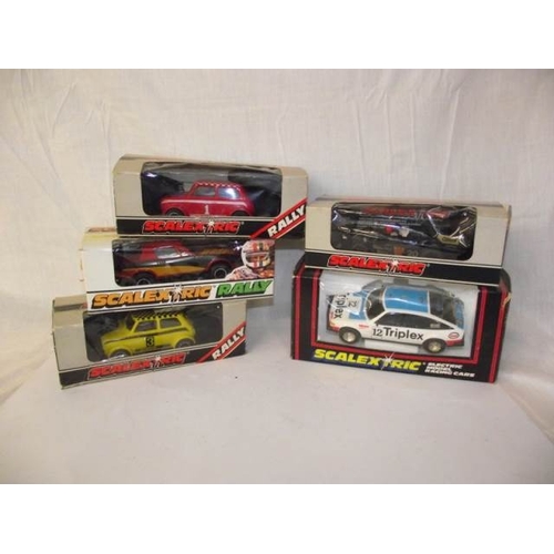 5 boxed Scalextric cars inc. 2 x C122 Mini, 1275 GT C113, Triumph TR7 ...