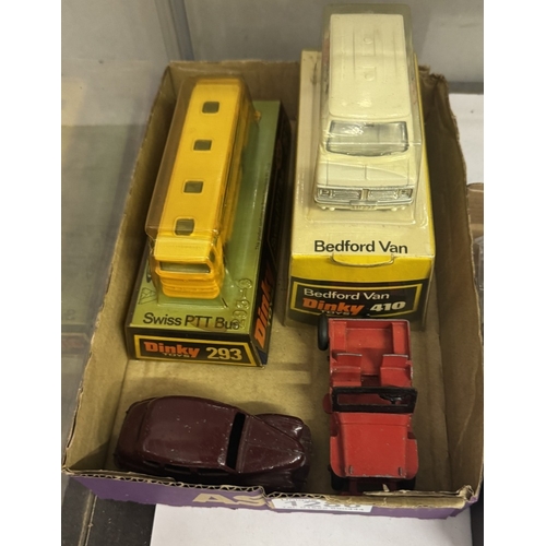 Boxed Dinky 293 Swiss PTT bus, 410 Bedford van, MJ hire service and ...