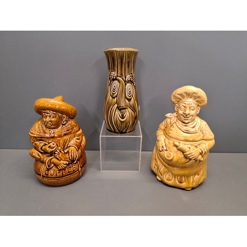 Vintage Sadler pottery coffee jar, flour jar & celery vase.