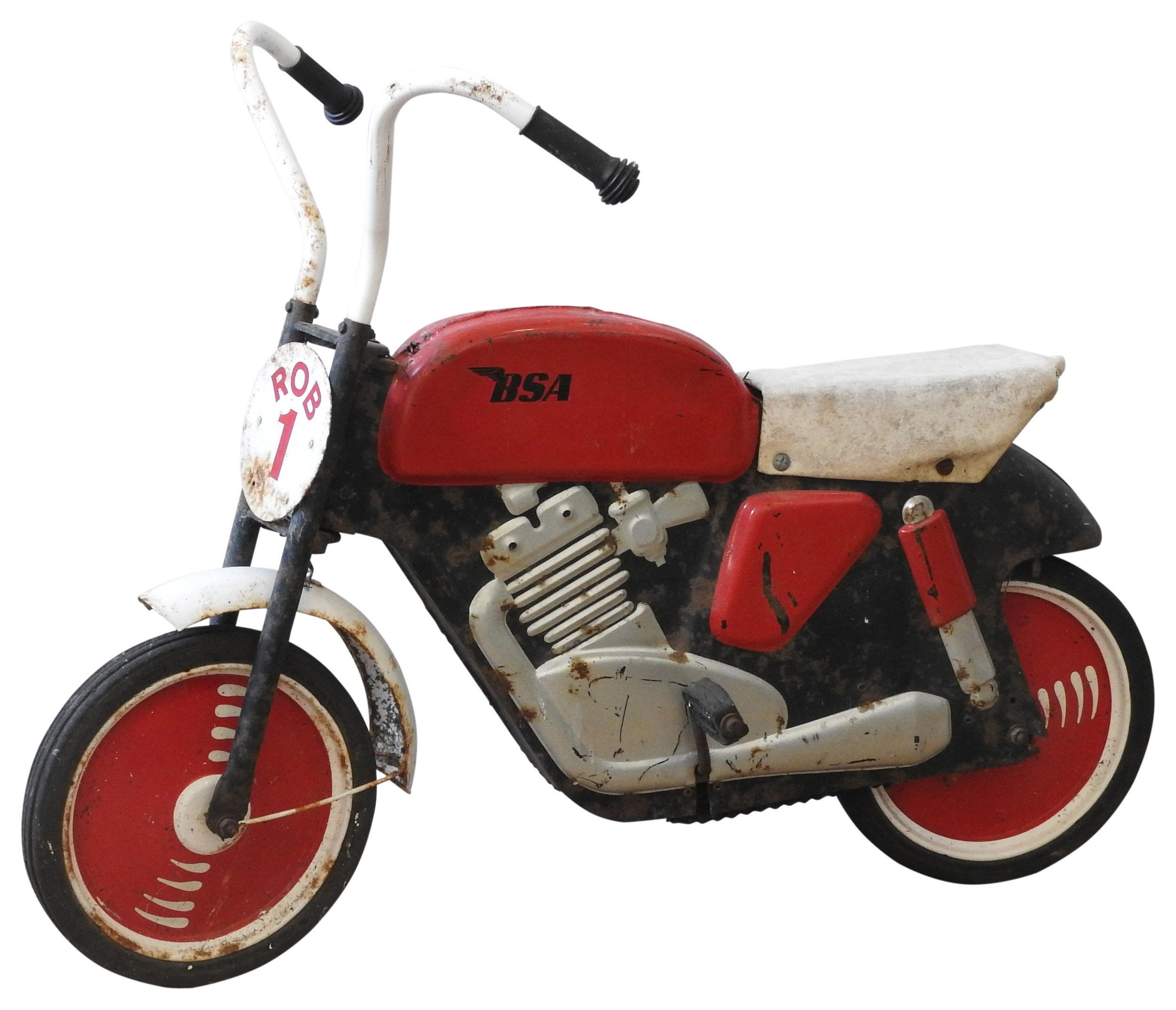 A VINTAGE MOBO TIN PLATE PEDAL MOTORCYCLE, CIRCA 1965,in red and white ...