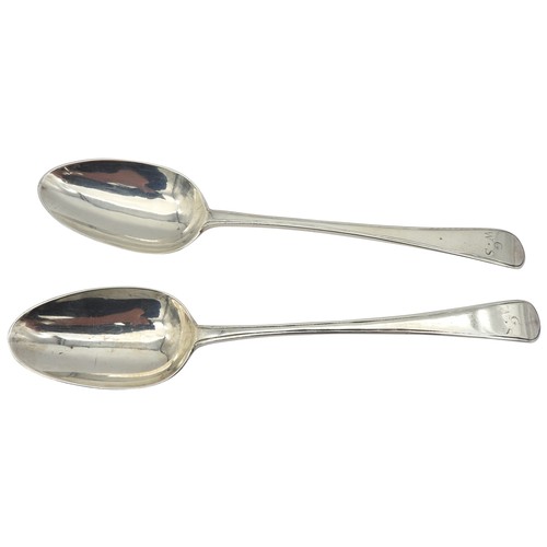A PAIR OF GEORGE III SILVER TABLE SPOONS, , thread pattern, the handles ...