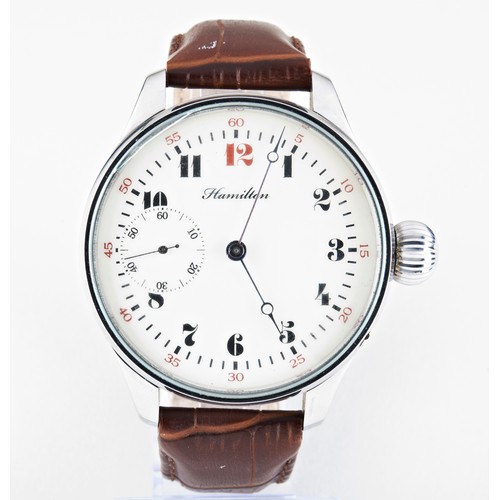 A STEEL WRISTWATCHcontaining a Hamilton movement, the movement signed ...