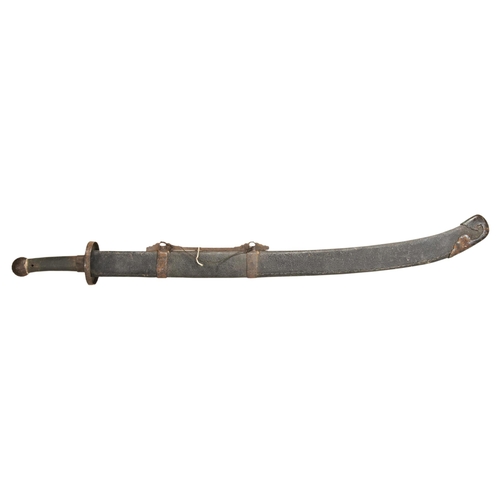 A LARGE CHINESE SWORD, 19TH CENTURY, with leather scabbard and fullered ...