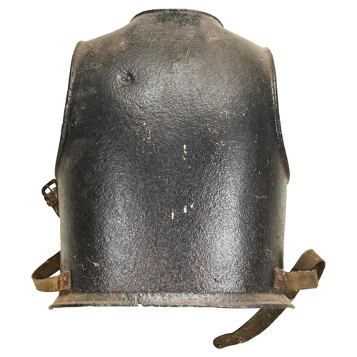 AN ENGLISH CIVIL WAR PERIOD IRON BACK PLATE with scale fastening straps ...