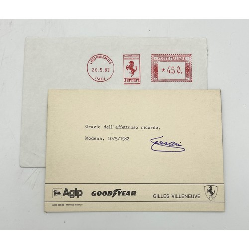 FACTORY POSTCARD - SIGNED ENZO FERRARI, GILLES VILLENEUVE, WITH ...