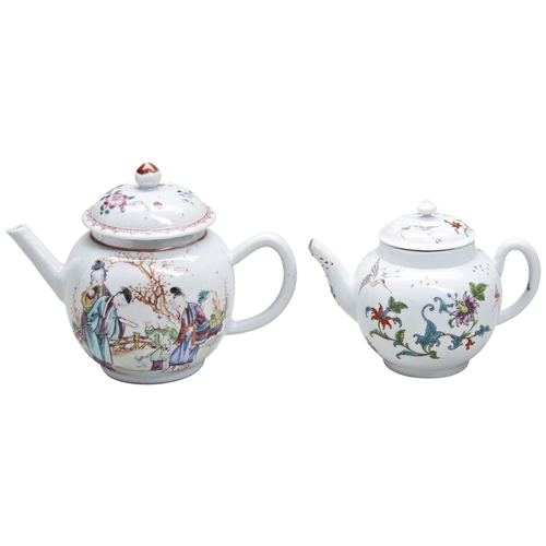 TWO CHINESE EXPORT TEAPOTS, 19TH CENTURY, the larger painted with ...