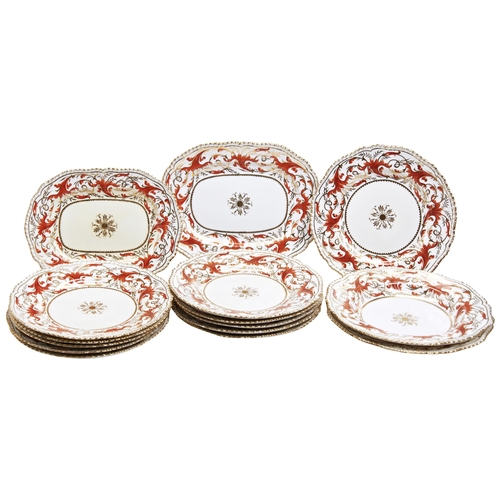 A GROUP OF VICTORIAN DINNERWARE WITH A GILDED SCARLET FOLIATE ...