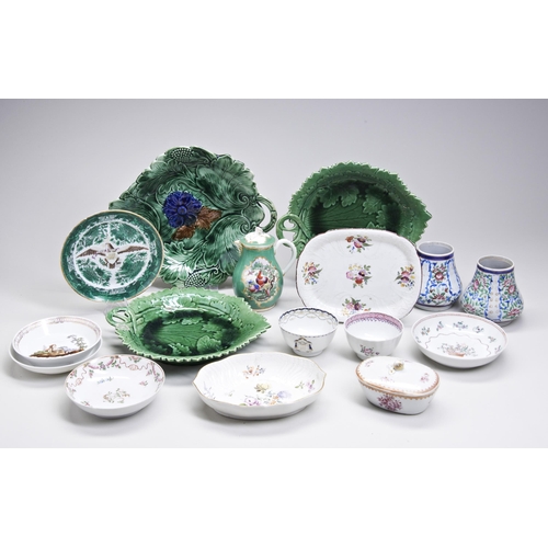 A GROUP OF EUROPEAN CERAMICS INCLUDING 3 VINE LEAVE DISHES, a small ...