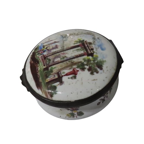 BILSTON ENAMEL BOX the lid decorated with a classical capriccio of ...