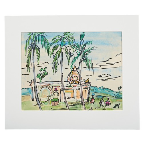 Vivien John 1915 1994 Temple Scene 1989oilpapersigned And Dated