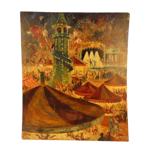 JOHN LOMER THIRTLE (1899-1982) 'FAIRGROUND' OIL PAINTING ON BOARDsigned ...