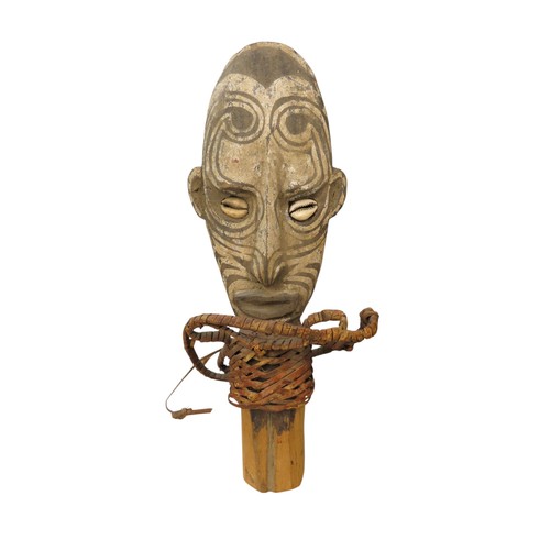 AN IATMUL CARVED WOODEN ANTHROPOMORPHIC FLUTE STOPPER, Middle Sepik ...