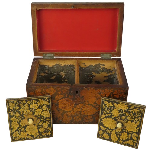 A REGENCY PEN WORK TEA CADDYCIRCA 1780sarcophagus form, the sides ...