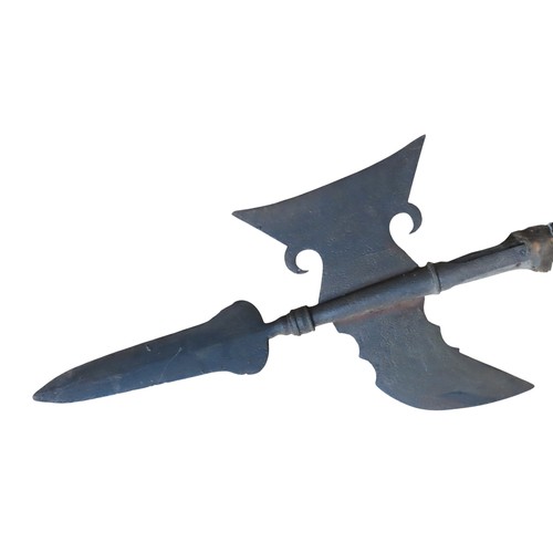 A HALBERD, German, 17th century style, the shaped front blade with ...