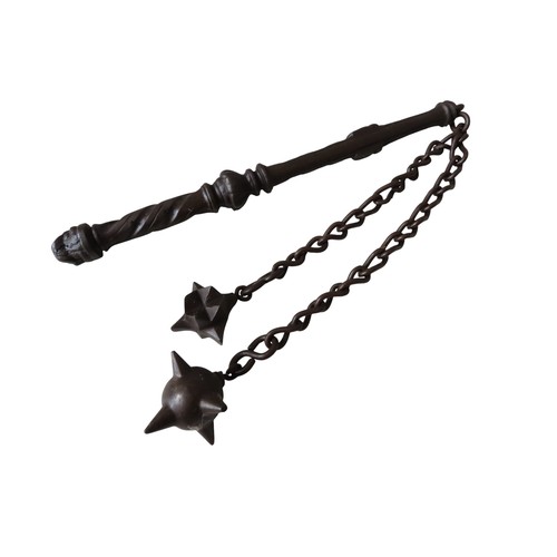 A CAST IRON FLAIL in 16th century style with two chains and 'spiked ...