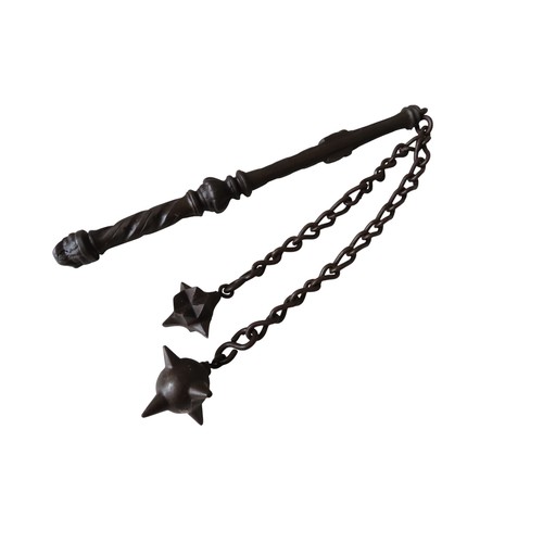 A CAST IRON FLAIL in 16th century style with two chains and 'spiked ...