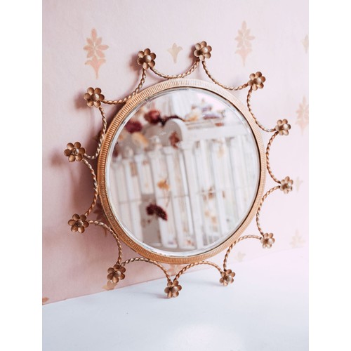 SMALL ROUND WALL MIRROR WITH FLORAL BORDER37cm maximum ...