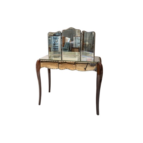 AN ART DECO MIRROR PANELLED DRESSING TABLEtriple mirror over a ...