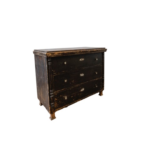 A STAINED PINE CHEST OF THREE DRAWERSLATE 19TH/EARLY 20TH ...