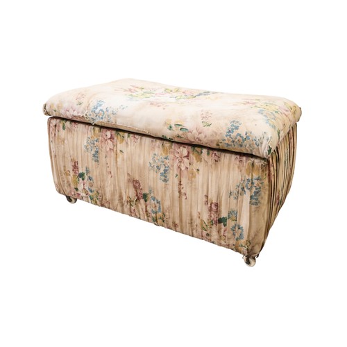 A VINTAGE CHINTZ STYLE OTTOMAN rectangular form, with original ceramic ...
