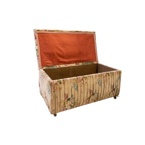 A VINTAGE CHINTZ STYLE OTTOMAN rectangular form, with original ceramic ...