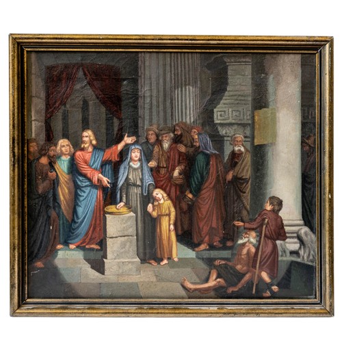AN OIL PAINTING ON CANVAS OF BIBLICAL SCENE Oil depicting the story of ...