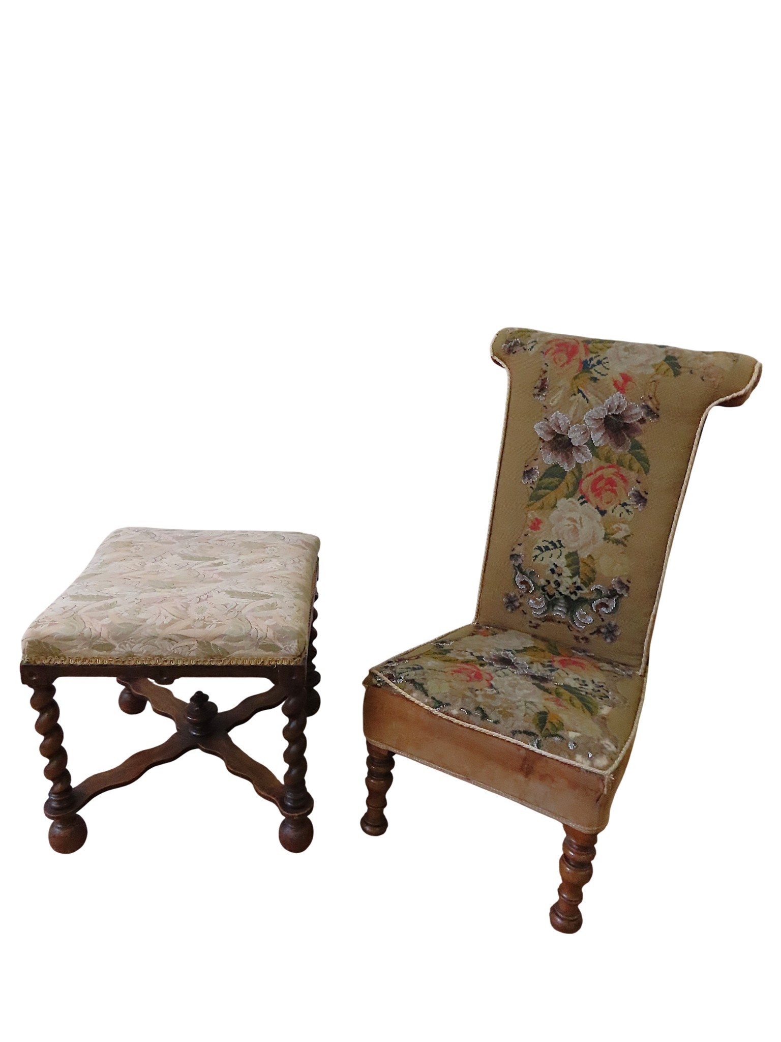 A FLORAL NEEDLEPOINT COVERED PRIE DIEU CHAIRLATE 19TH CENTURY(90 x 51 x ...