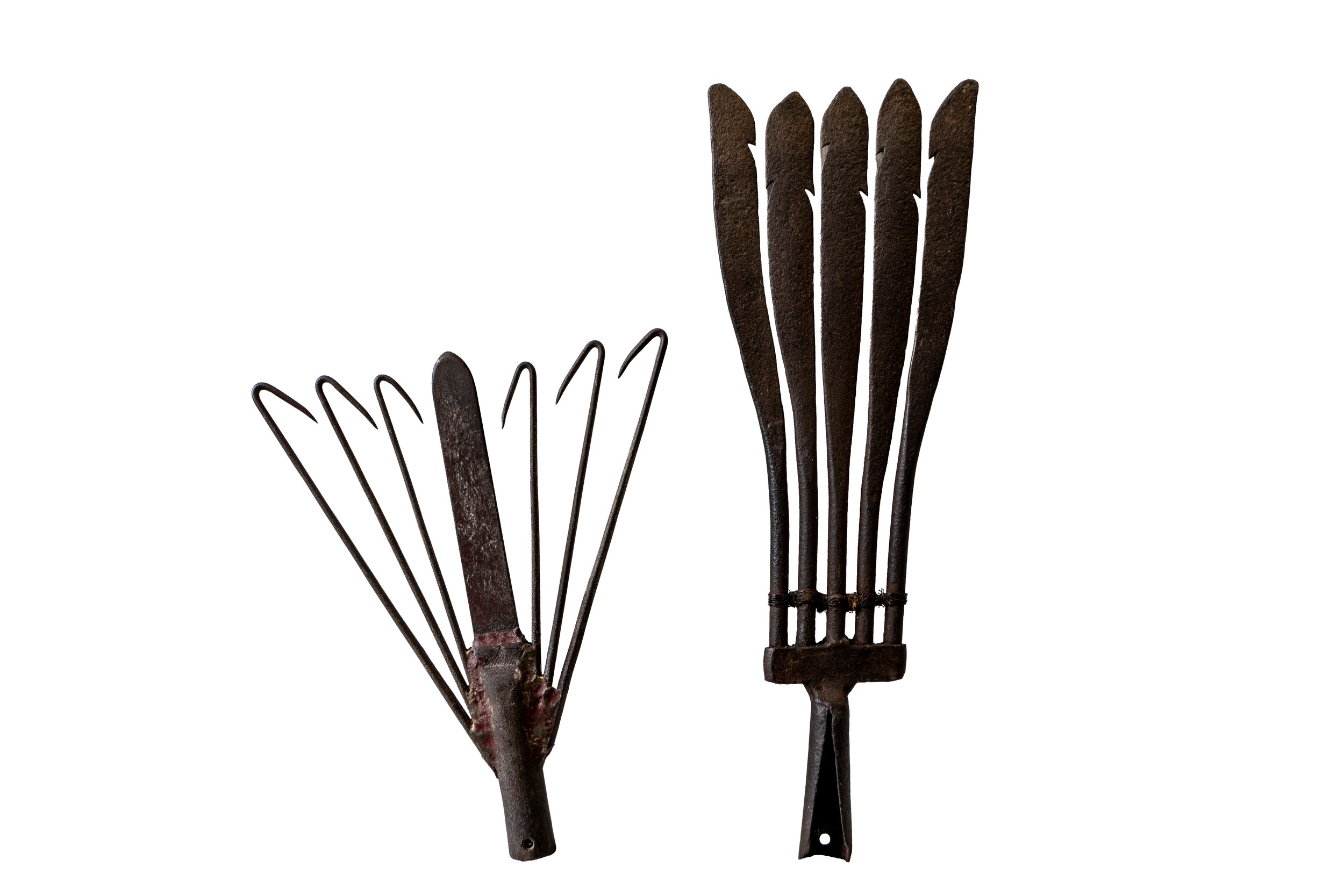 TWO 19TH CENTURY WROUGHT IRON NORFOLK EEL SPEARSalso known as 'gleaves ...