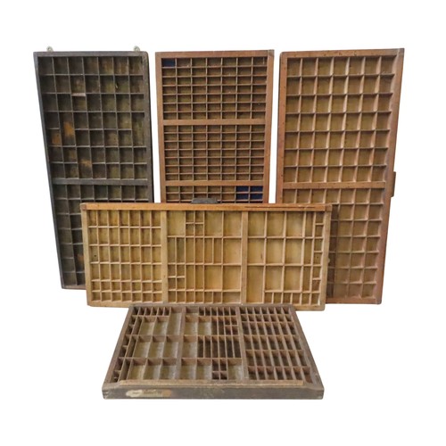 FIVE VARIOUS PRINTER'S TYPE FACE TRAYS83 x 37 cm max