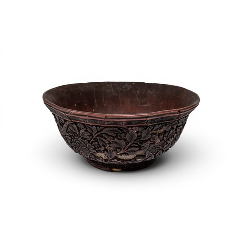 A RARE CARVED CINNABAR LACQUER 'BIRD AND FLOWER' BOWLSONG / YUAN ...