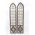 Pair of Victorian lancet shaped stained glass window panels, height ...