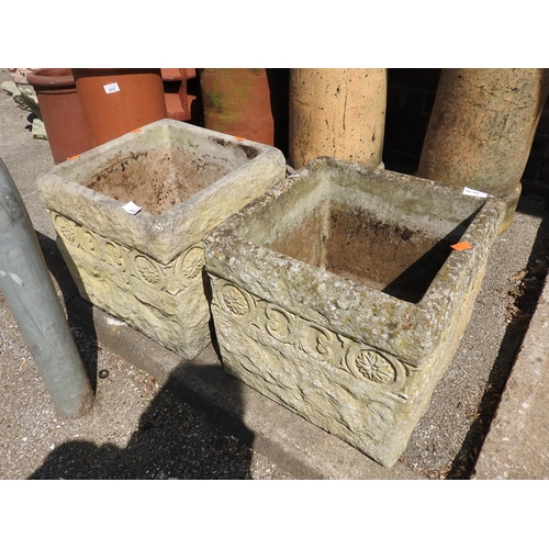 Pair of reconstituted stone square planters by Marblesque, height 35cm ...