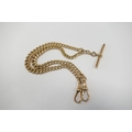 9ct gold graduated double curb link watch Albert with centre T bar and ...