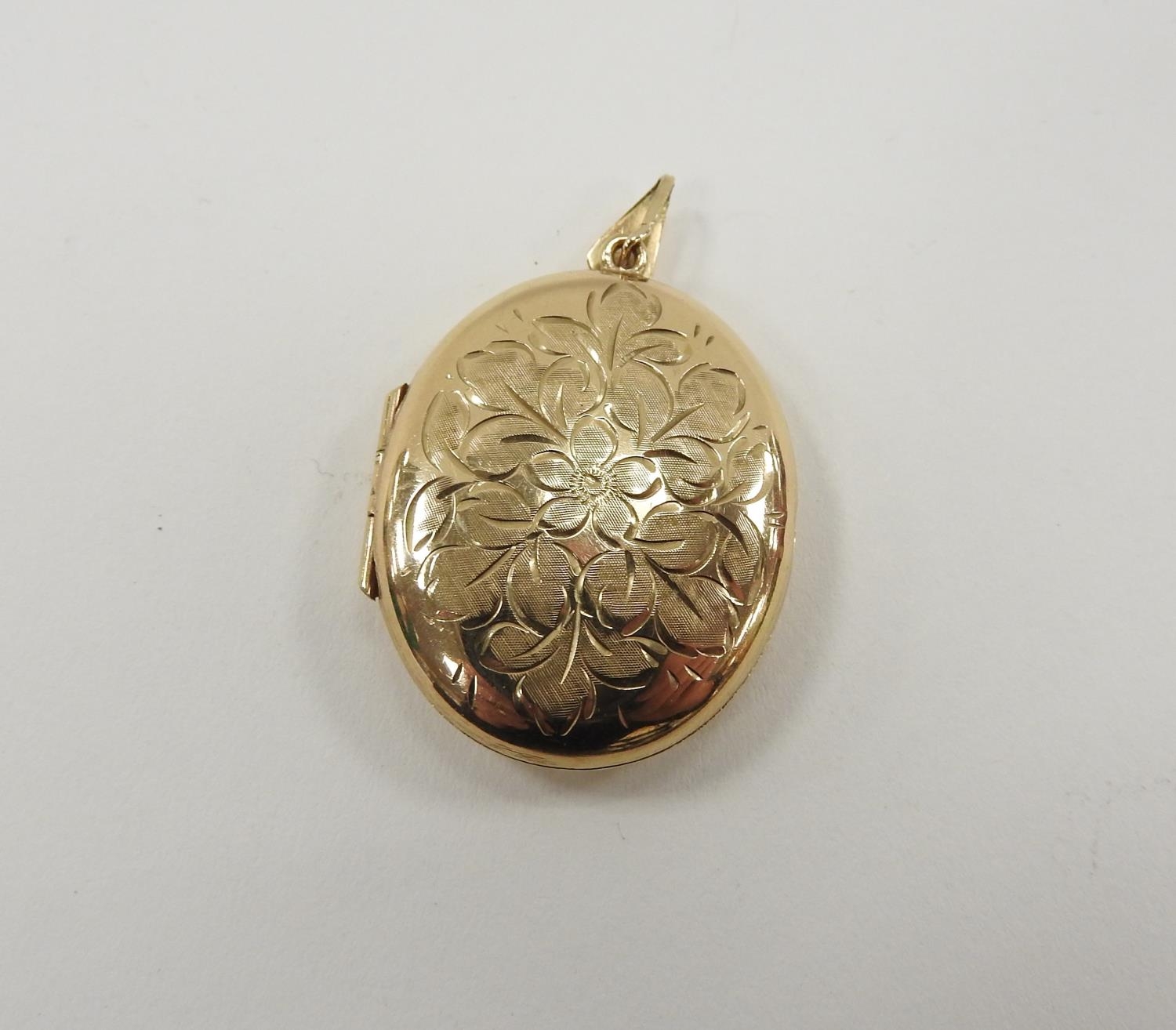 9ct gold foliate engraved oval picture locket with suspension loop ...