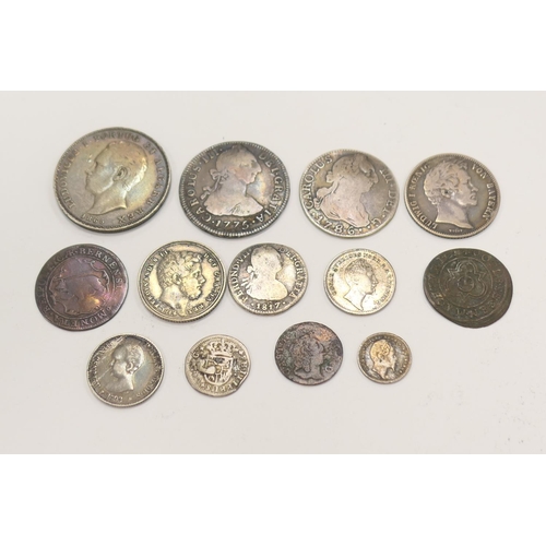 Mixed foreign coins including Spanish Charles III, 1775 and 1786 ...