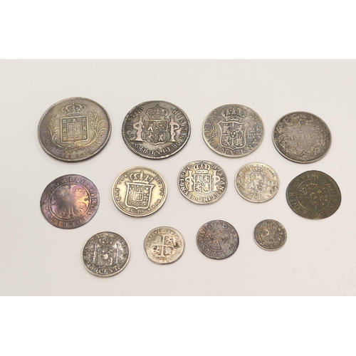 Mixed foreign coins including Spanish Charles III, 1775 and 1786 ...