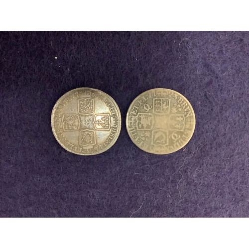 George I shilling, 1723 (VF), also a George II shilling, 1758 (EF ...