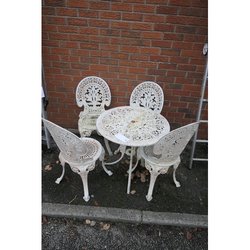 White painted cast aluminium garden patio set comprising table and four ...