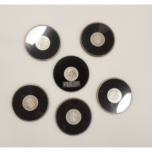 Pre-1947 English silver coins mounted as coasters