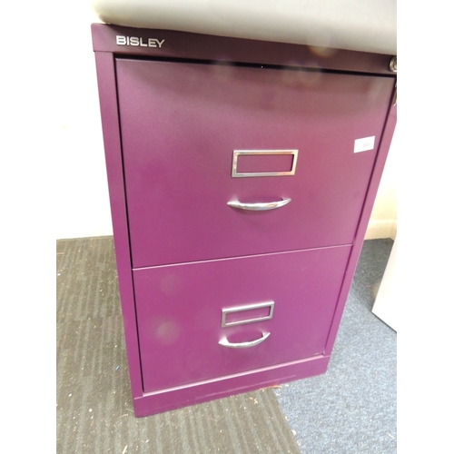 Purple two drawer metal filing cabinet